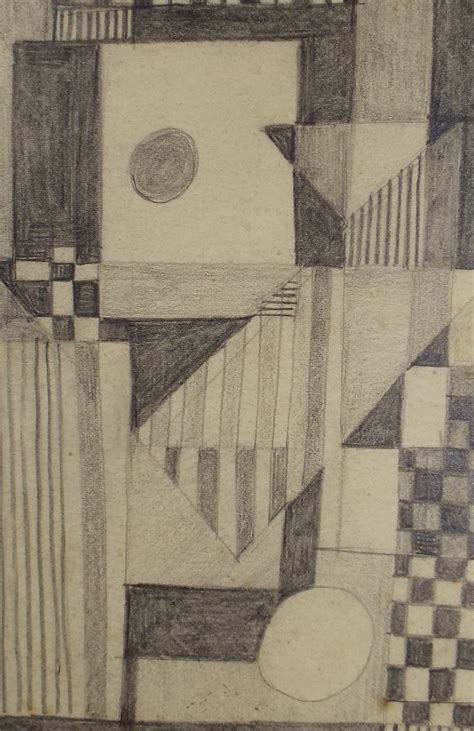 Original Pencil Drawing Cubic Abstract Circa 1950s Artist Unknown