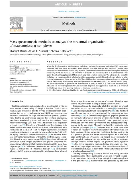 Pdf Mass Spectrometric Methods To Analyse The Structural Organization