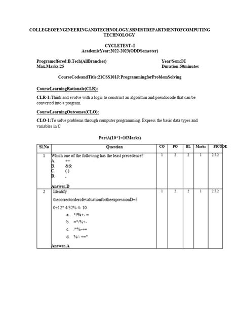 Pps Ct 1 Set 2 Pdf Integer Computer Science Computer Programming