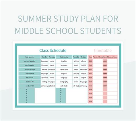 Blank Middle School Subjects Template