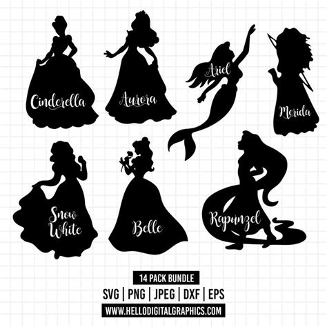 Cod1251 Princess Silhouette Svg Bundle Snow White Svg Princess Svg