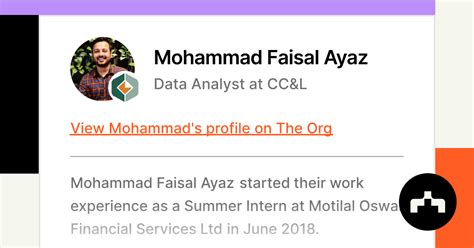 mohammad faisal ayaz data analyst at ccandl the org