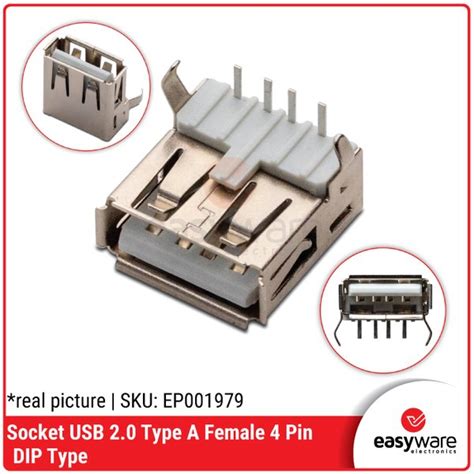 Jual Socket Usb A Female Jack Port Socket Connector Usb A Pcb 4 Pin