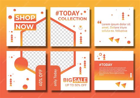 Ig 메인 피드 및 포스트 크리에이티브 벡터는 소셜 미디어 게시물을 위한 이미지 디자인을 위한 복사 공간이 있는 노란색 주황색 배경 템플릿의 그라데이션 색상으로 프로모션