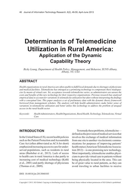 pdf determinants of telemedicine utilization in rural america