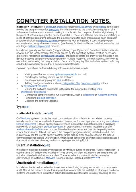 Computer Installation Notes Computer Installation Notes Installation Or Setup Of A Computer