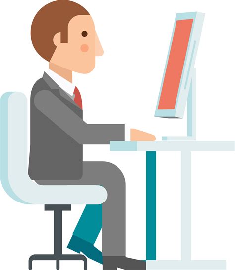 Businessman Working On Computer Flat Icon 19006260 PNG