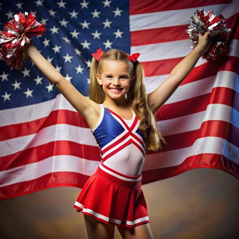 Beautiful Young Cheerleader With Usa Flag Premium Ai Generated Image