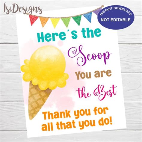 Ice Cream Sign Heres The Scoop Appreciation Sign Instant Download