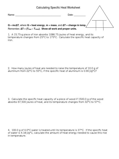 Calculating Specific Heat Worksheet Pdf Heat Capacity Heat