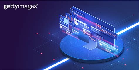 Application Of Pc With Business Graph And Analytics Data On Isometric