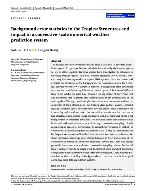 Pdf Background Error Statistics In The Tropics Structures And Impact In A Convective‐scale