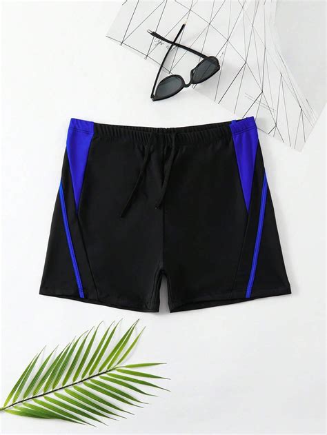 Mens Color Block Splicing Square Leg Swim Trunks Shein Usa