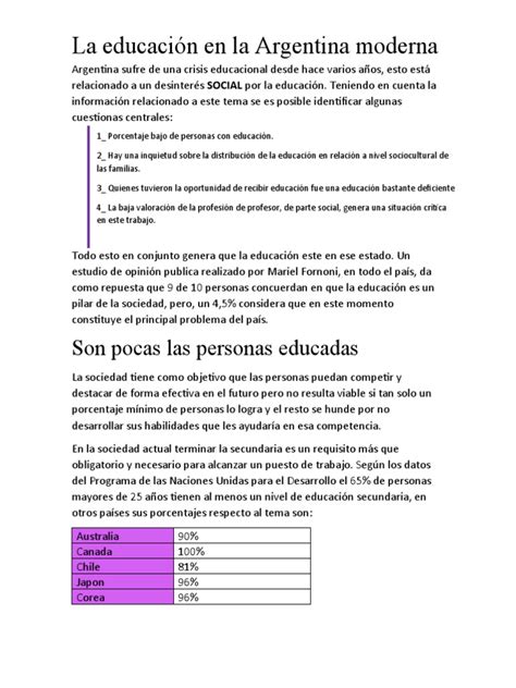 La Educación En La Argentina Moderna Pdf