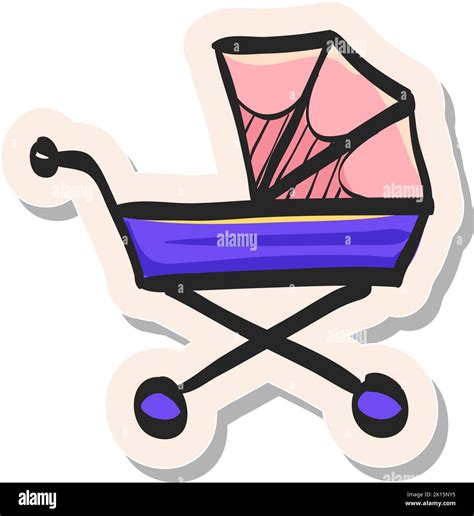 Hand Drawn Shopping Cart Icon In Sticker Style Vector Illustration