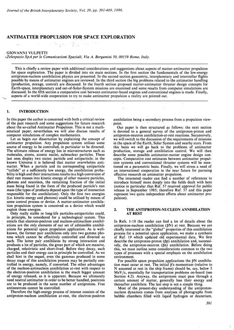 Antimatter Propulsion For Space Exploration Docslib