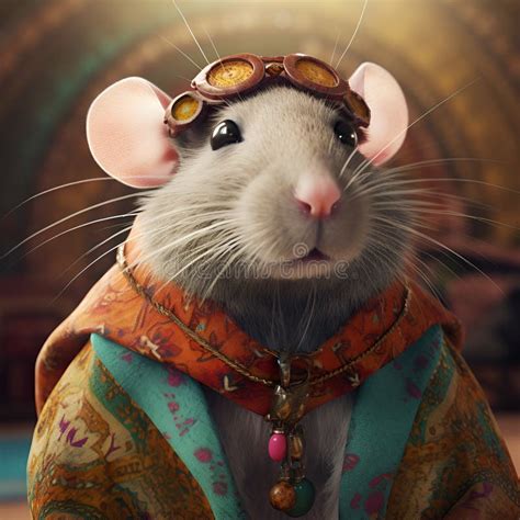 Mouse Rodent In Boho Bohemian Medieval Hippie Outfit Stock Illustration
