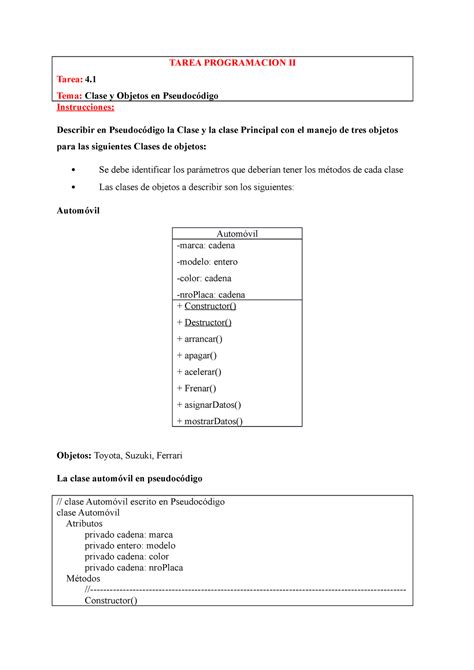 Tarea Programacion II TAREA PROGRAMACION II Tarea 4 Tema Clase Y