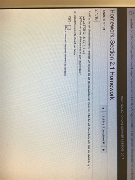 Solved Let U Be The Set Of Natural Numbers 1 Through 20 Let