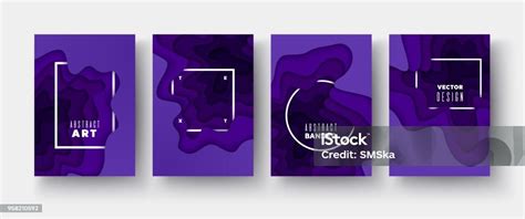 자외선 종이 잘라 물결 모양 계층 곡선 구멍 종이 접기 디자인 3d 추상 지도 4 수직 배너 A4 3 차원 지도 추상 조각의 세트 조각 0명에 대한 스톡 벡터 아트 및 기타