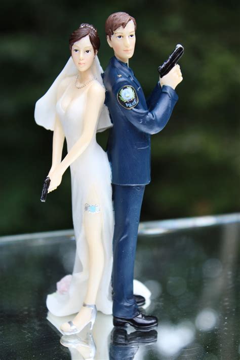 Police Officer Bride Groom Guns Wedding Cake Topper Law