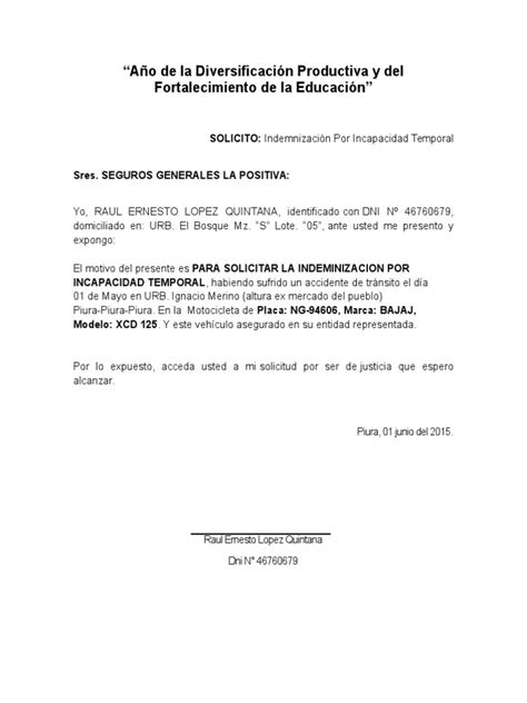 Modelo De Solicitud Por Incapacidad Temporal Pdf