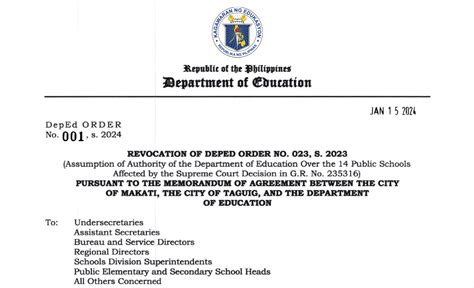 Deped Order 001 S 2024 Revocation Of Deped Order No 0