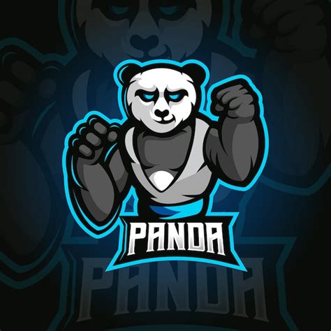 팬더 E 스포츠 마스코트 로고 디자인 일러스트 프리미엄 벡터