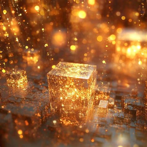 Abstract Glowing Cubes In A Futuristic Digital Environment With Particles And Light Reflections