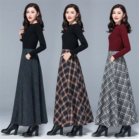 Plaid Maxi Skirt Etsy