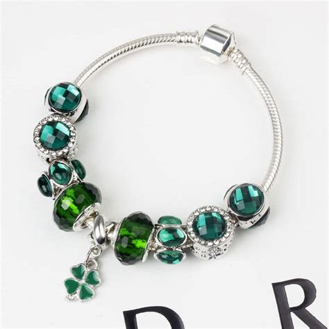 Stylish Green Glass Bead Bracelet For Pandora Style Parrot Pendant Charm Beads Jewelry With