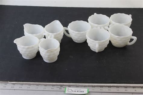 4 Milk Glass Creamers 5 Milk Glass Teacups Bodnarus Auctioneering