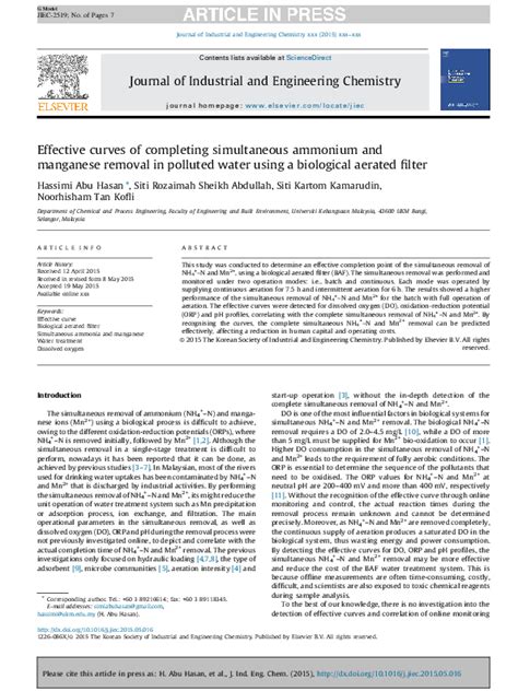 Pdf Effective Curves Of Completing Simultaneous Ammonium And Manganese Removal In Polluted