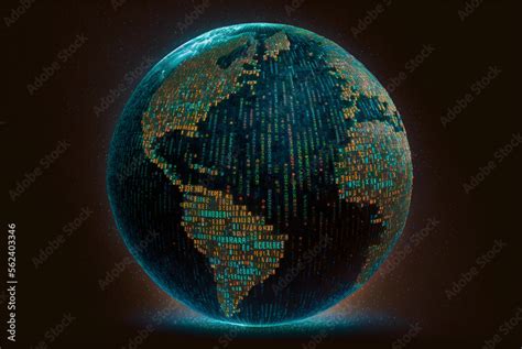 Earth Globe Made Of Binary Code Created With Generative Ai Technology