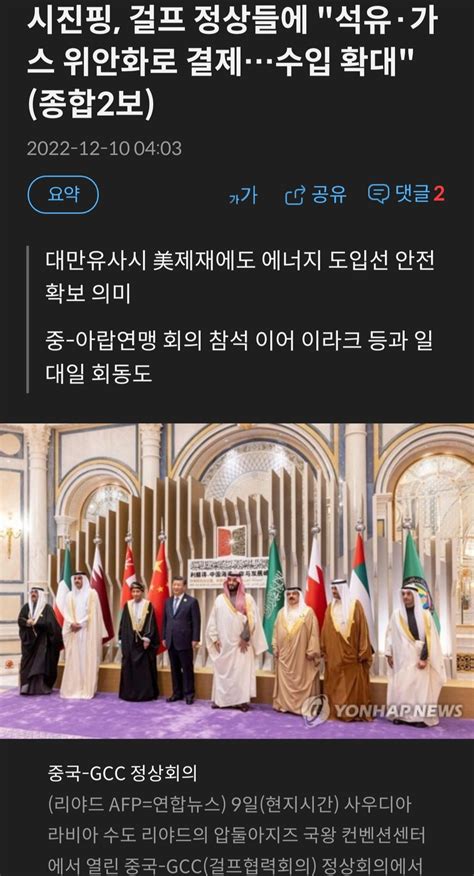 시진핑 걸프 정상들에 석유·가스 위안화로 결제수입 확대 주식 에펨코리아