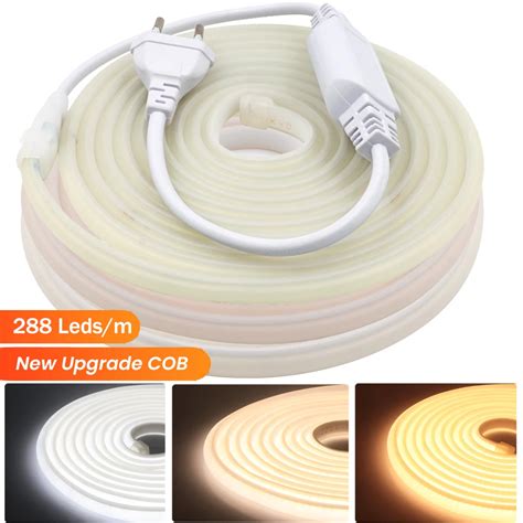 220v Cob Led 스트립 방수 야외 네온 라이트 슈퍼 브라이트 288leds 고밀도 유연한 Led 테이프 Cri90 Cob Led 조명 리본 Aliexpress