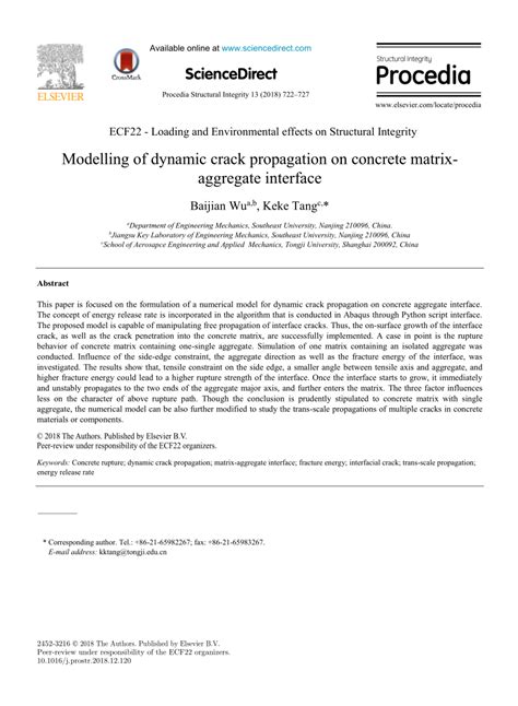 PDF Modelling Of Dynamic Crack Propagation On Concrete Matrix Aggregate Interface