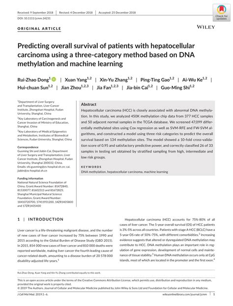 Pdf Predicting Overall Survival Of Patients With Hepatocellular Carcinoma Using A Three