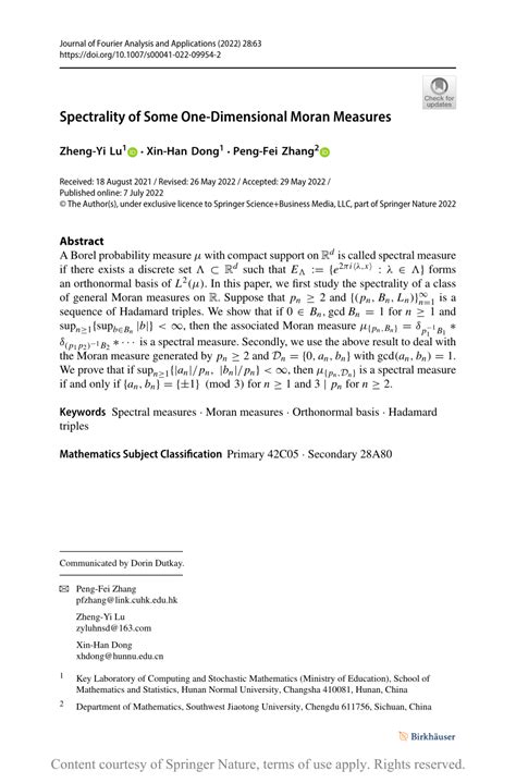 Spectrality Of Some One Dimensional Moran Measures Request Pdf
