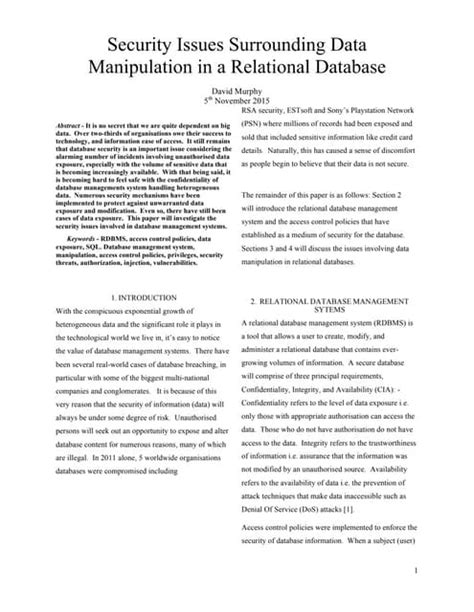 Security Issues Surrounding Data Manipulation In A Relational Database