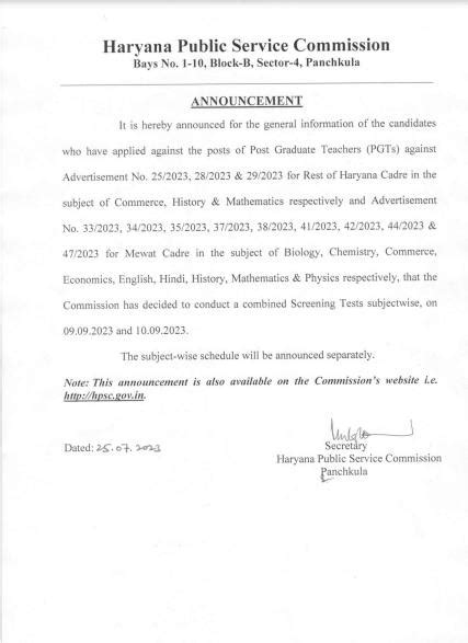 Hpsc Pgt Recruitment 2023 Exam Date Out For 4476 Posts