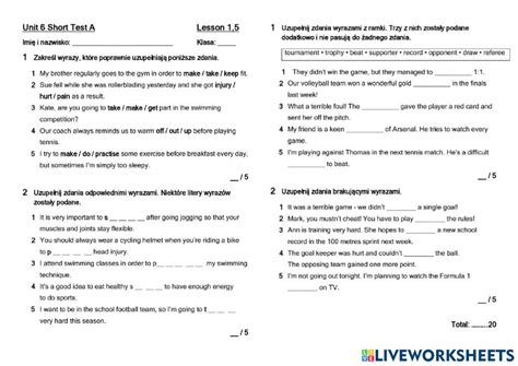 Brainy 7 Unit 6 Vocabulary Test Worksheet Simple Past Tense