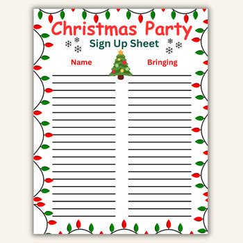 Office Christmas Party Sign Up Sheet Holiday Potluck Sign Up Sheet