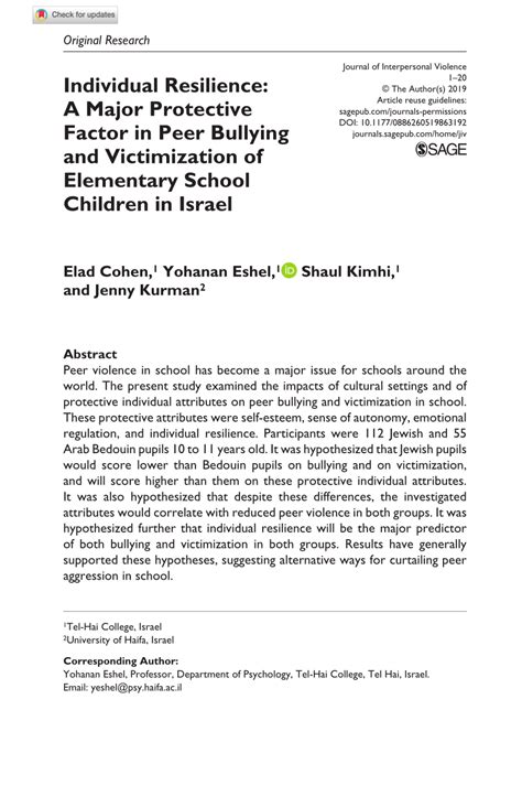 Pdf Individual Resilience A Major Protective Factor In Peer Bullying