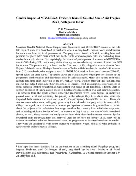 Pdf Gender Impact Of Mgnrega Evidence From 10 Selected Semi Arid