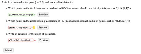 solved a circle is centered at the point 2 3 and has a