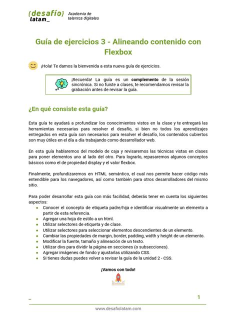 Guía De Ejercicios 3 Alineando Contenido Con Flexbox Pdf Html Internet