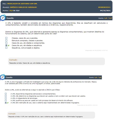 Simulado Av Modelagem De Sistemas Com Uml Modelagem De Sistemas