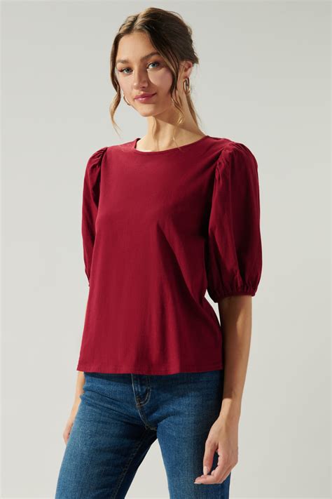 Bettina Puff Sleeve Cotton Knit T Shirt Sugarlips