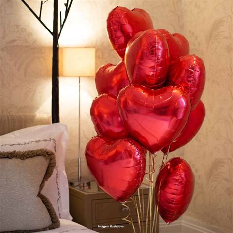 Balão Bexiga Coração Metalizado Vermelho 1 Unidade Make